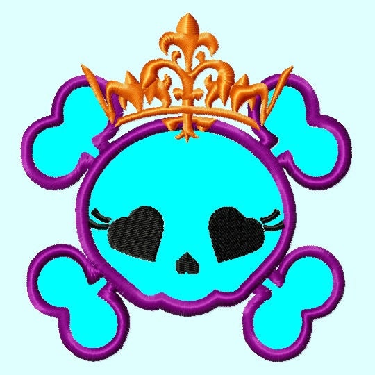 Cute Pink Skull With Princess Crown APPLIQUE Embroidery Design - Etsy