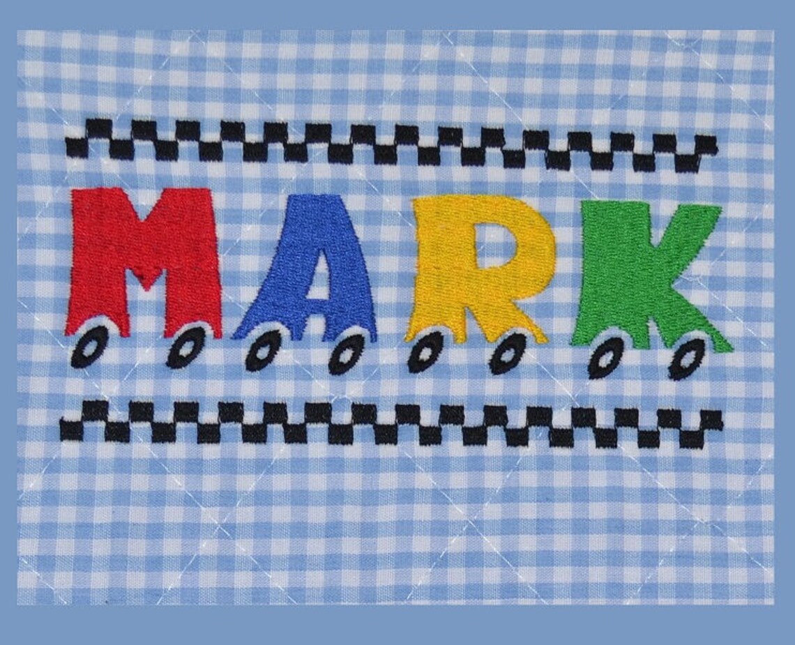 Race Car Fonts on Wheels Fill Embroidery Design Alphabet 3 Sizes ...
