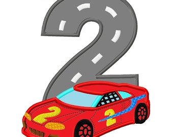 Red Race Car Two 2 APPLIQUE Embroidery Design INSTANT DOWNLOAD - Etsy