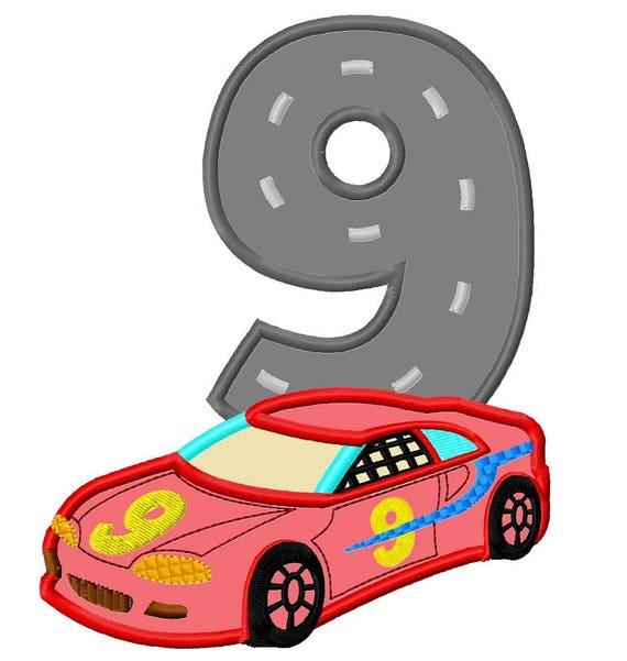 Red Race Car Nine Number 9 APPLIQUE Embroidery Design 5x7 | Etsy