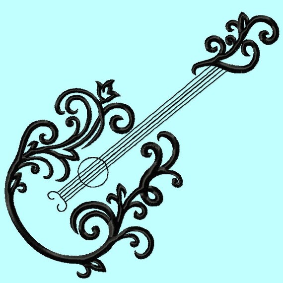 Elegant Guitar Embroidery Design 3 Sizes INSTANT DOWNLOAD | Etsy