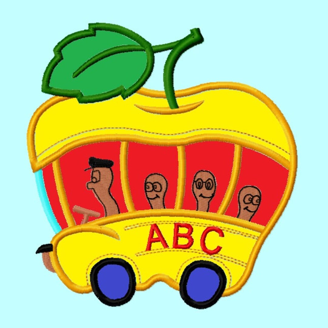 Apple School Bus APPLIQUE Embroidery Design 3 Sizes INSTANT DOWNLOAD - Etsy