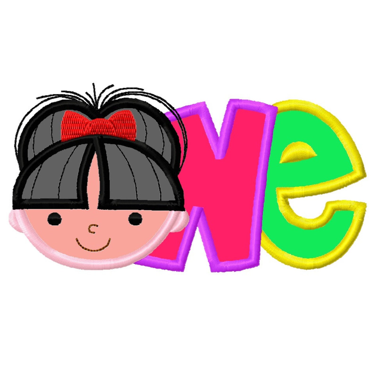 Word One Cute Girl Face Birthday Applique Embroidery Designs | Etsy