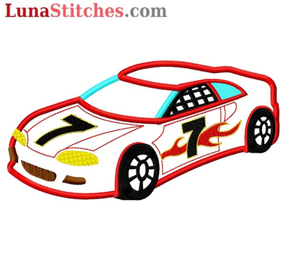 Race Car in Flames Number Seven APPLIQUE Embroidery Design 3 Sizes ...