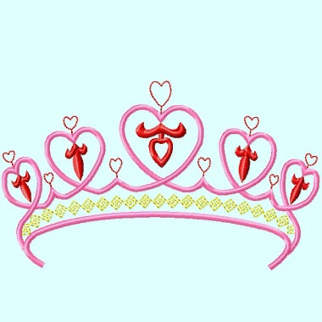 Queen Princess Tiara Crown With Hearts Embroidery Design 3 Sizes ...