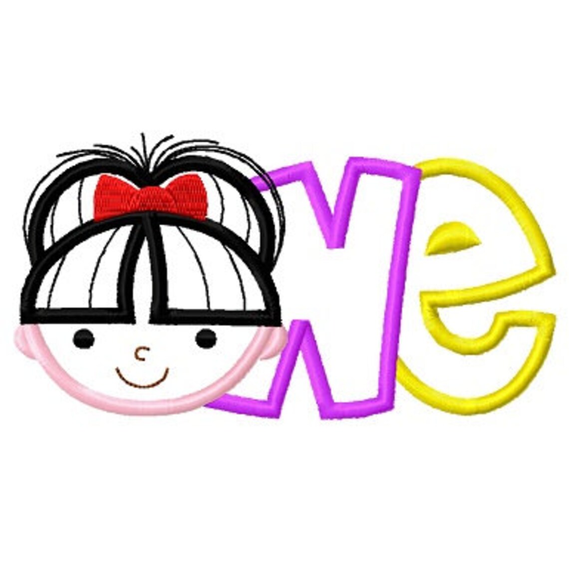 Word One Cute Girl Face Birthday Applique Embroidery Designs | Etsy