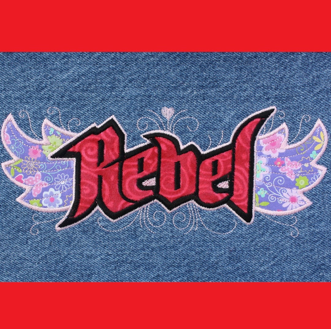 Rebel Word With Wings APPLIQUE Embroidery Design INSTANT DOWNLOAD - Etsy