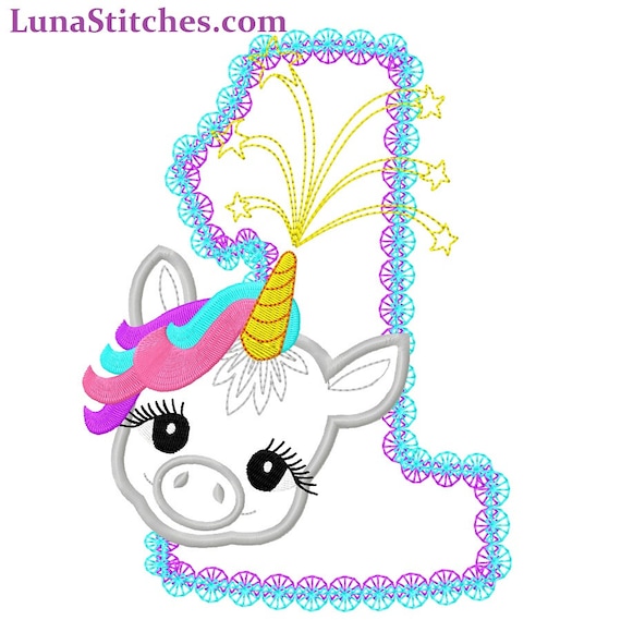 Baby Unicorn Pony Number One 1 Applique Embroidery Design 5x7 | Etsy