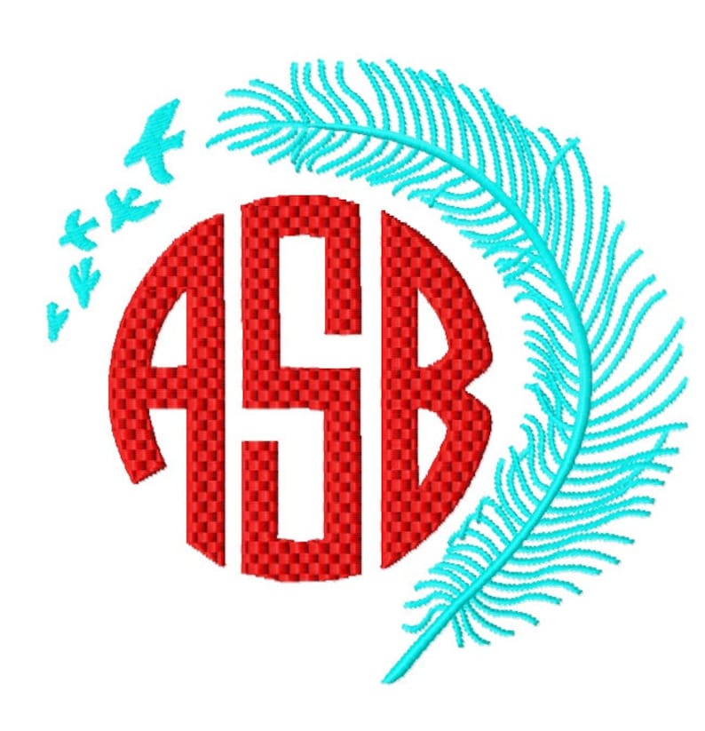 Monogram Bird Feather Frame Sketch Embroidery Design Instant Download ...