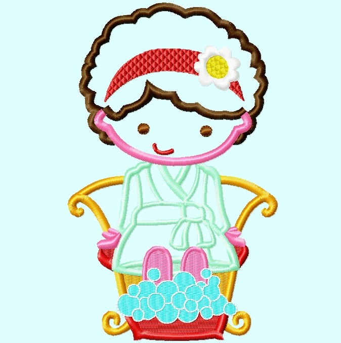 1.99 for Limited Time. Cute Girl in Spa APPLIQUE Embroidery Design ...