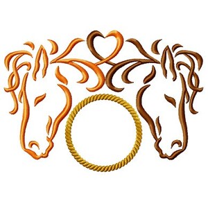 Two Horses Monogram Frame Embroidery Design File 3 Sizes Instant ...