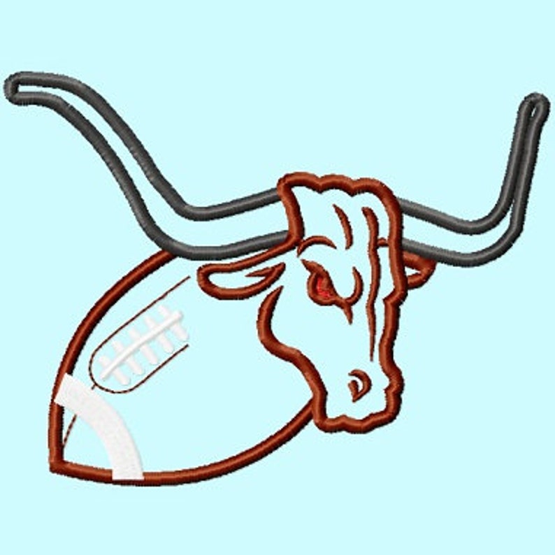 Longhorn Bull on Football Applique Embroidery Designs 4 Sizes, Hoops ...