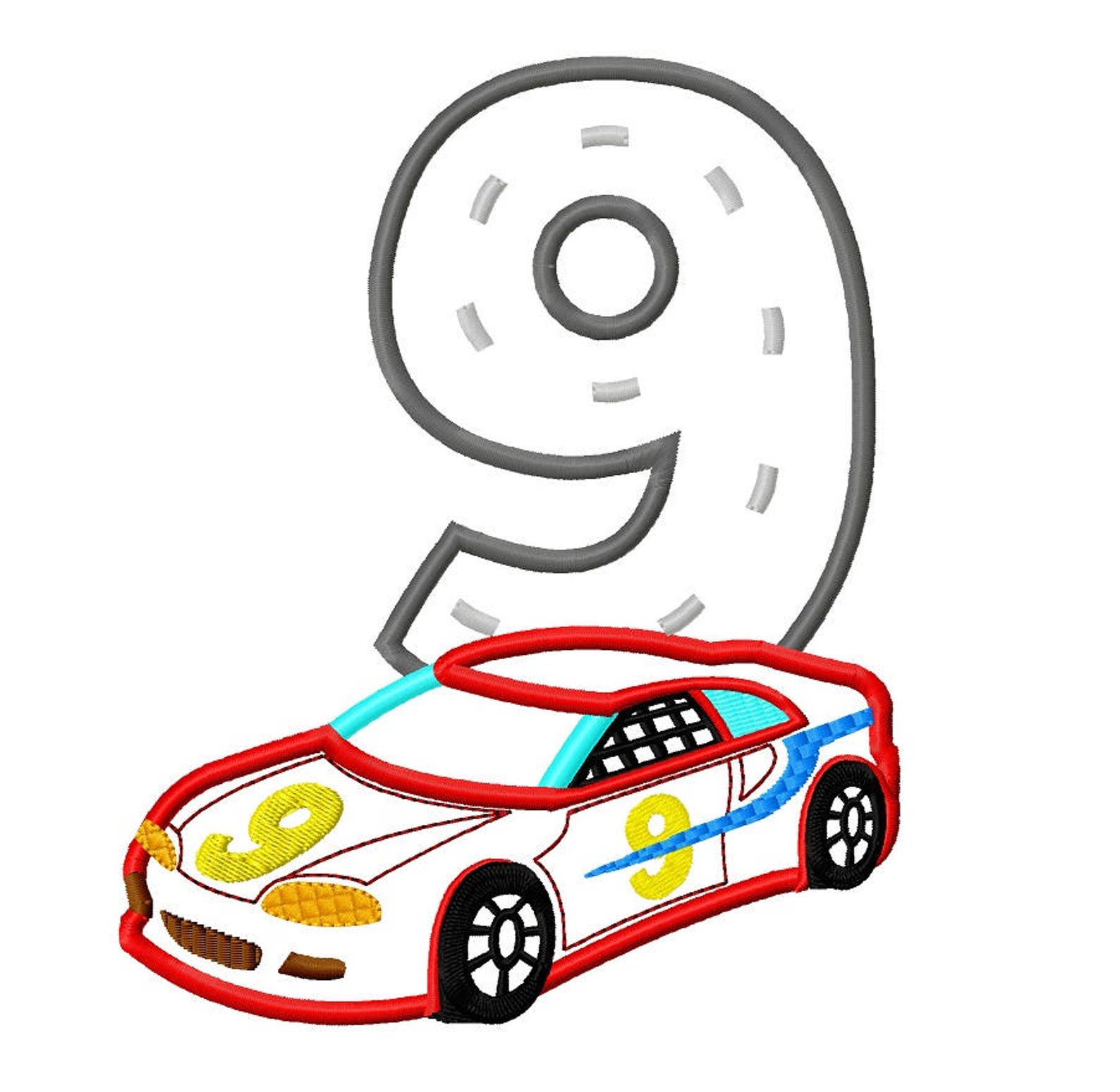 Red Race Car Nine Number 9 APPLIQUE Embroidery Design 5x7 - Etsy