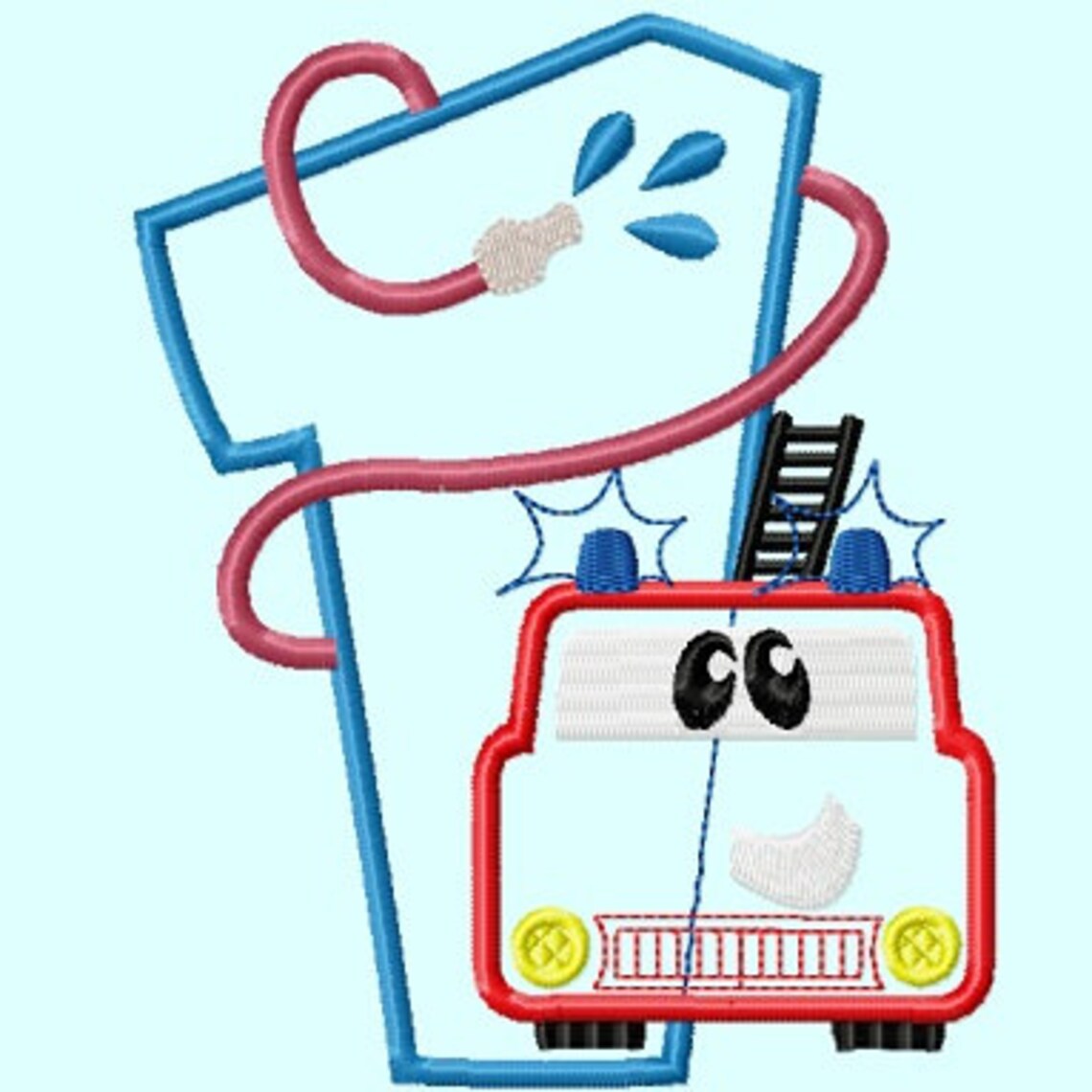 Firefighter Fire Truck Number Set 1 to 9 APPLIQUE Embroidery - Etsy