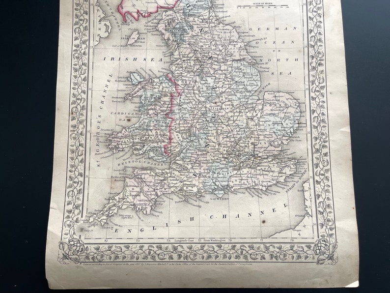 Antique County Map of England and Wales by S Augustus Mitchell - Etsy
