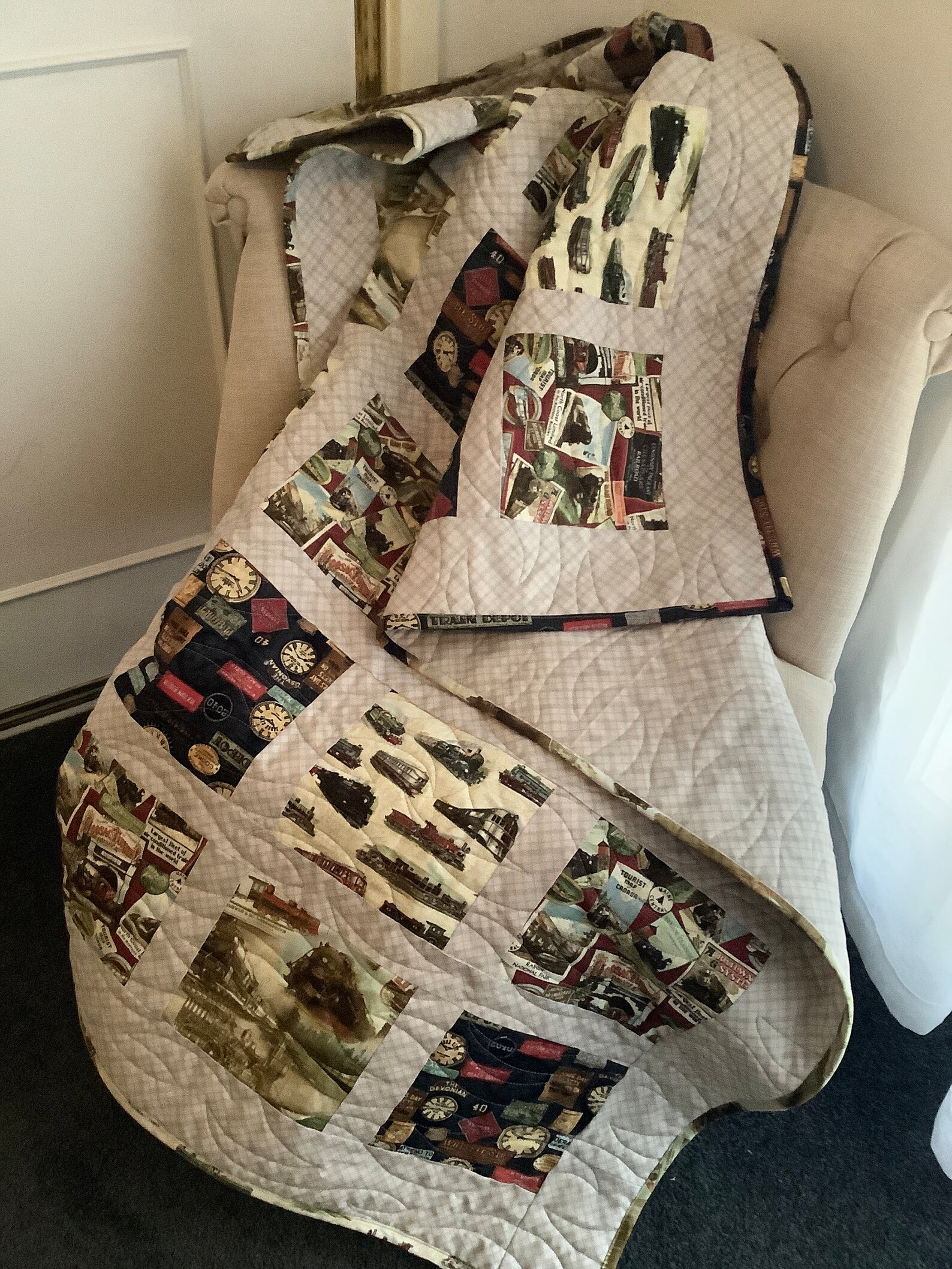 Patchwork Quilt. Trains and Railway Theme. Lap, Throw Size. Quilt for ...