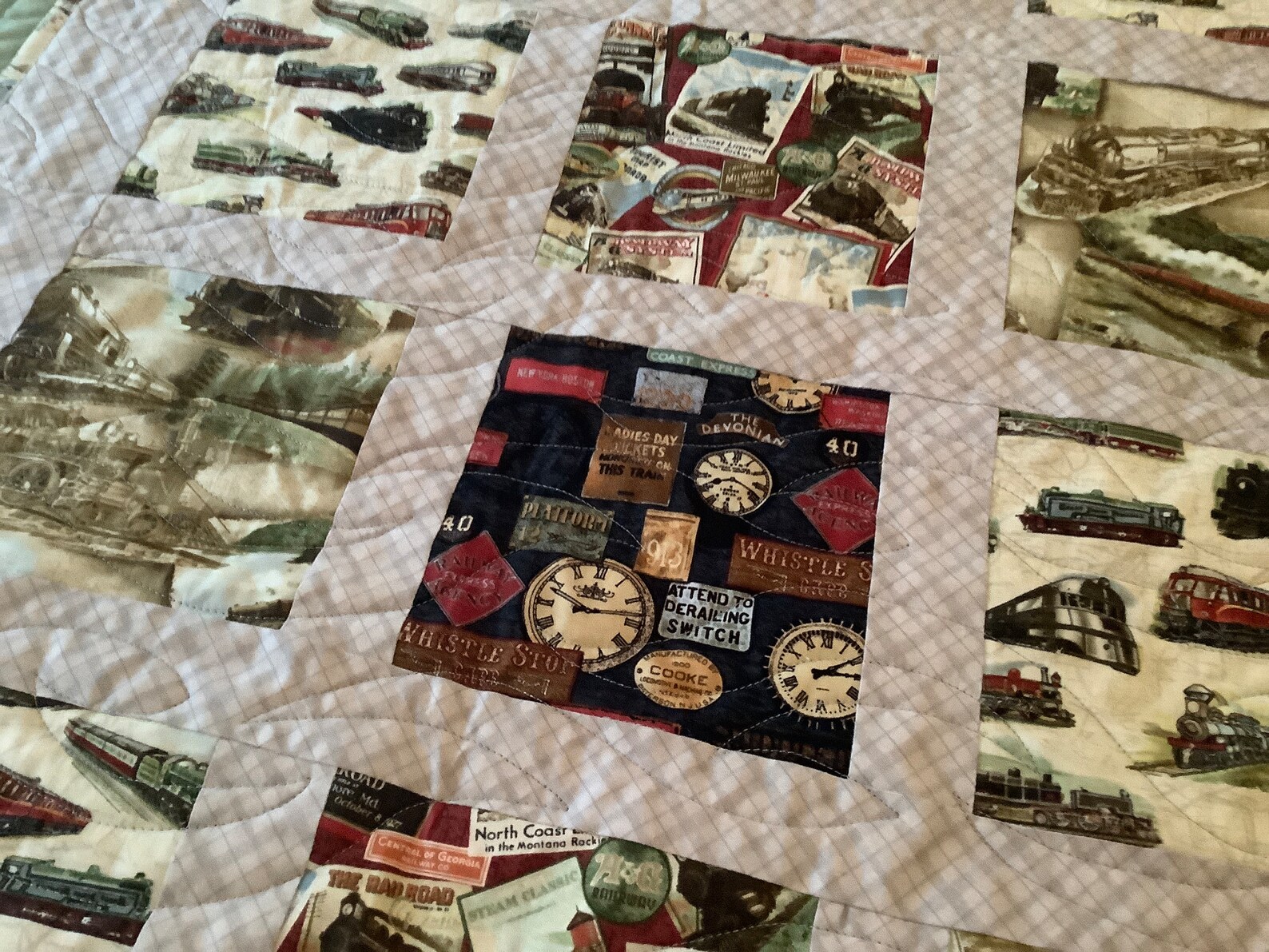 Patchwork Quilt. Trains and Railway Theme. Lap, Throw Size. Quilt for ...