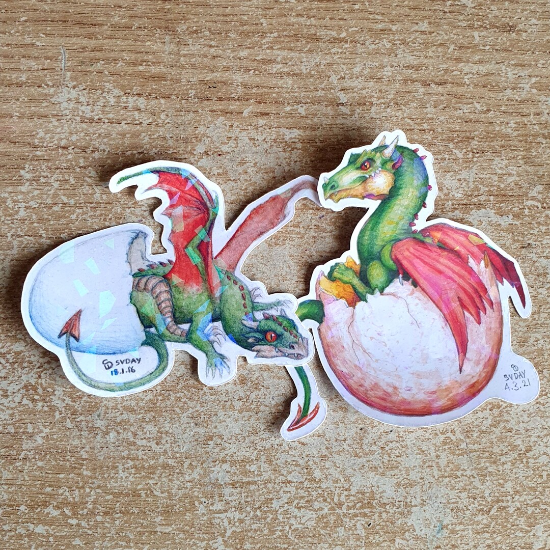 Set of Two Holographic Baby Dragon Stickers - Etsy