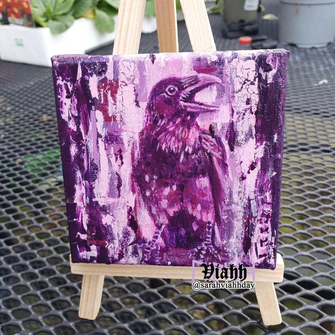 Small Purple Raven Crow Acrylic Painting on Canvas - Etsy