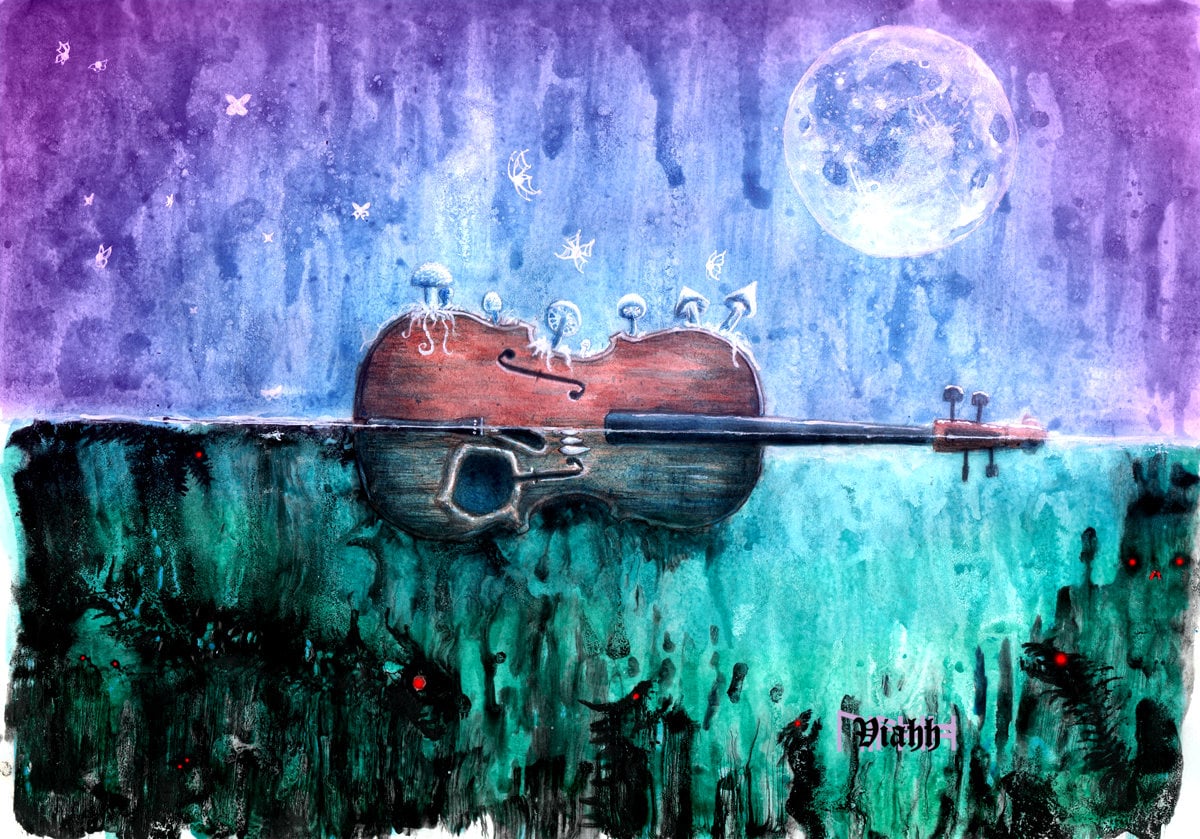 Top quality A5/A4 art print moonlit fantasy cello painting | Etsy