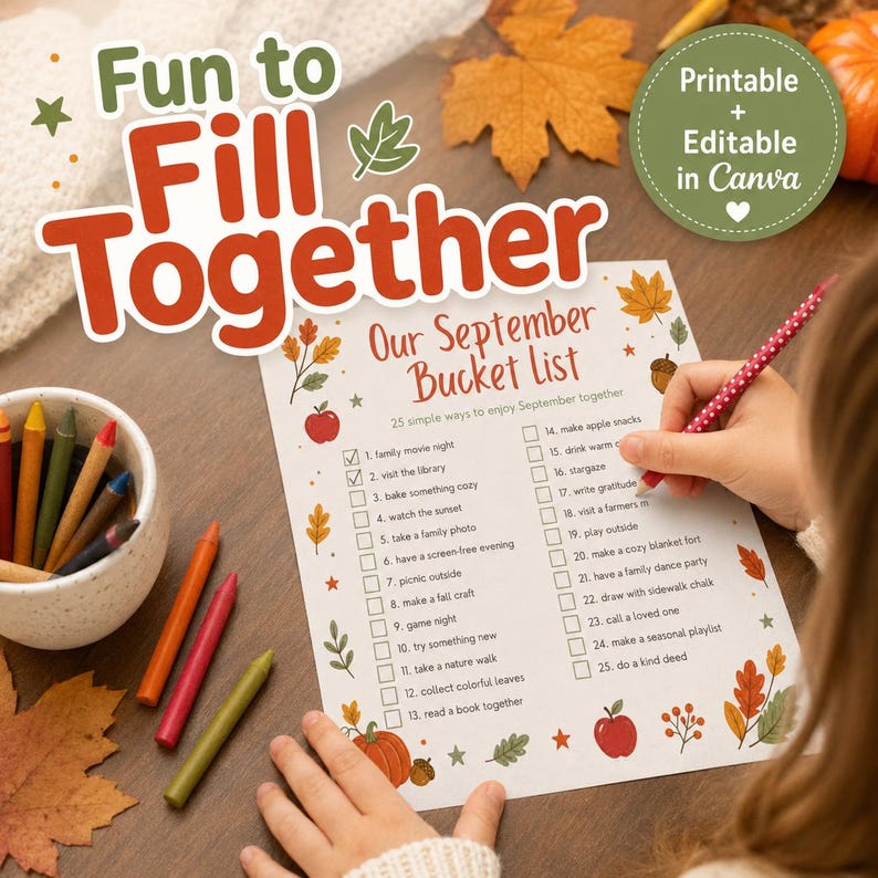 September 2026 Family Bucket List & Editable Calendar: Fall Activities ...