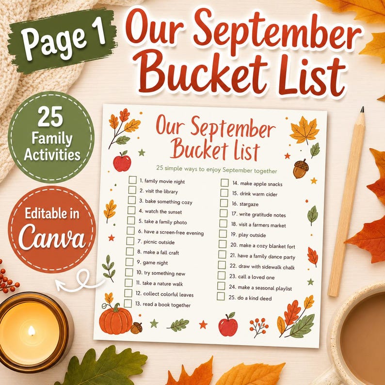 September 2026 Family Bucket List & Editable Calendar: Fall Activities ...