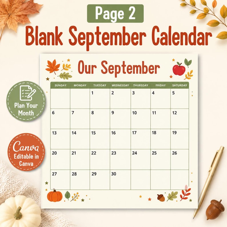 September 2026 Family Bucket List & Editable Calendar: Fall Activities ...
