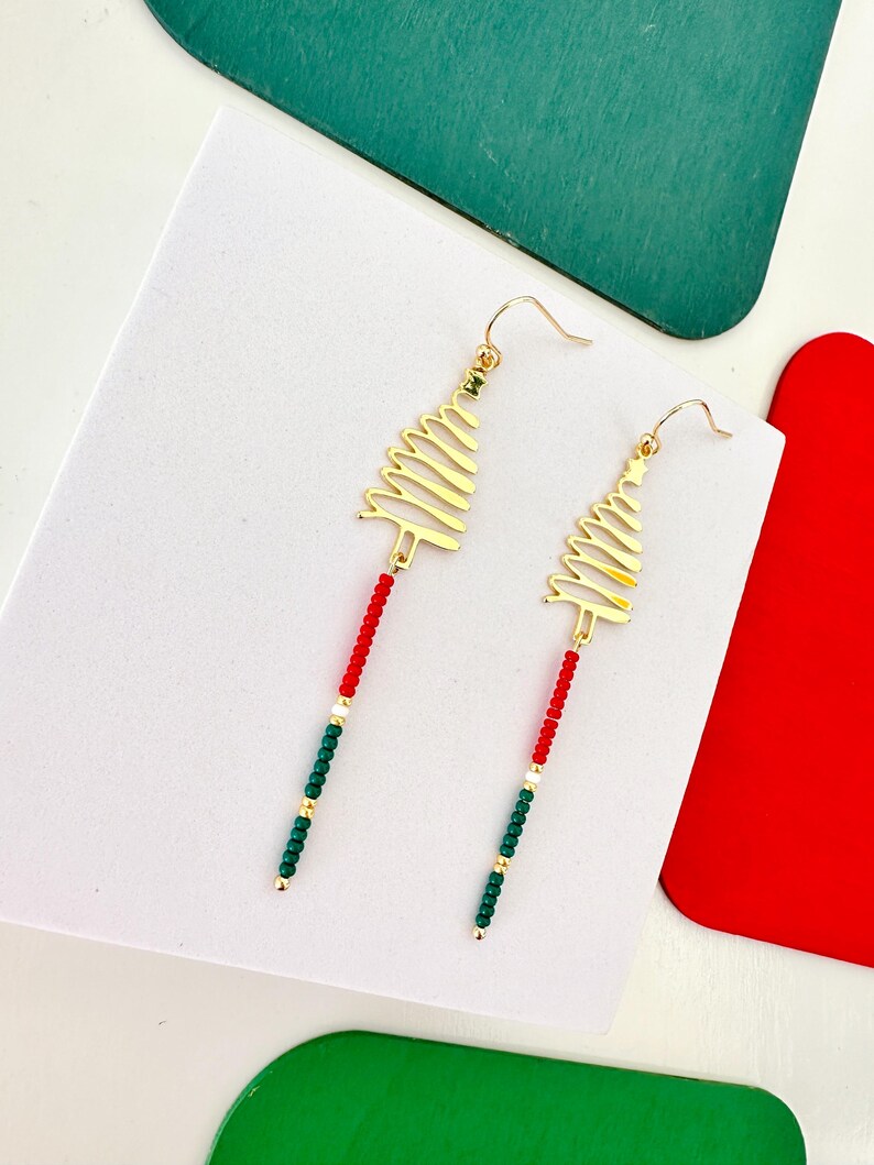 Handmade Christmas Tree Earrings – Seed Bead Holiday Dangles - Etsy UK
