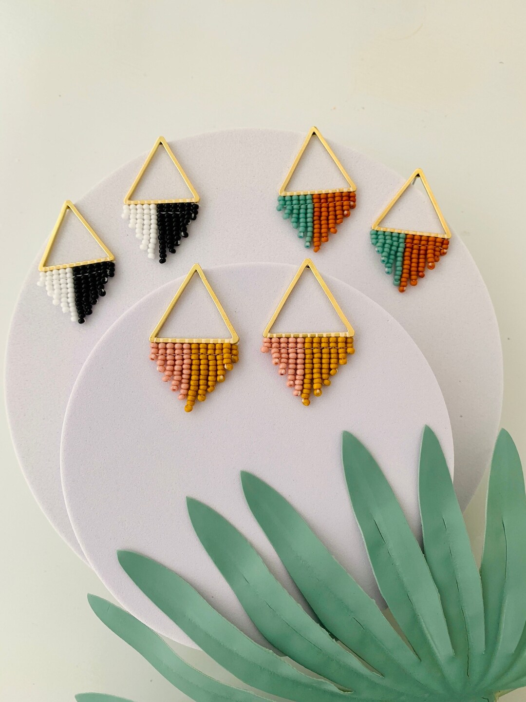 Handmade Seed Bead Earrings by Modish / Beaded Triangle Post / Modern ...