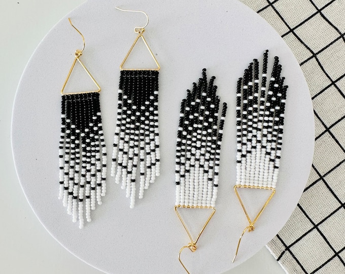 Handmade Seed Bead Earrings by Modish / Modern / Black and White - Etsy