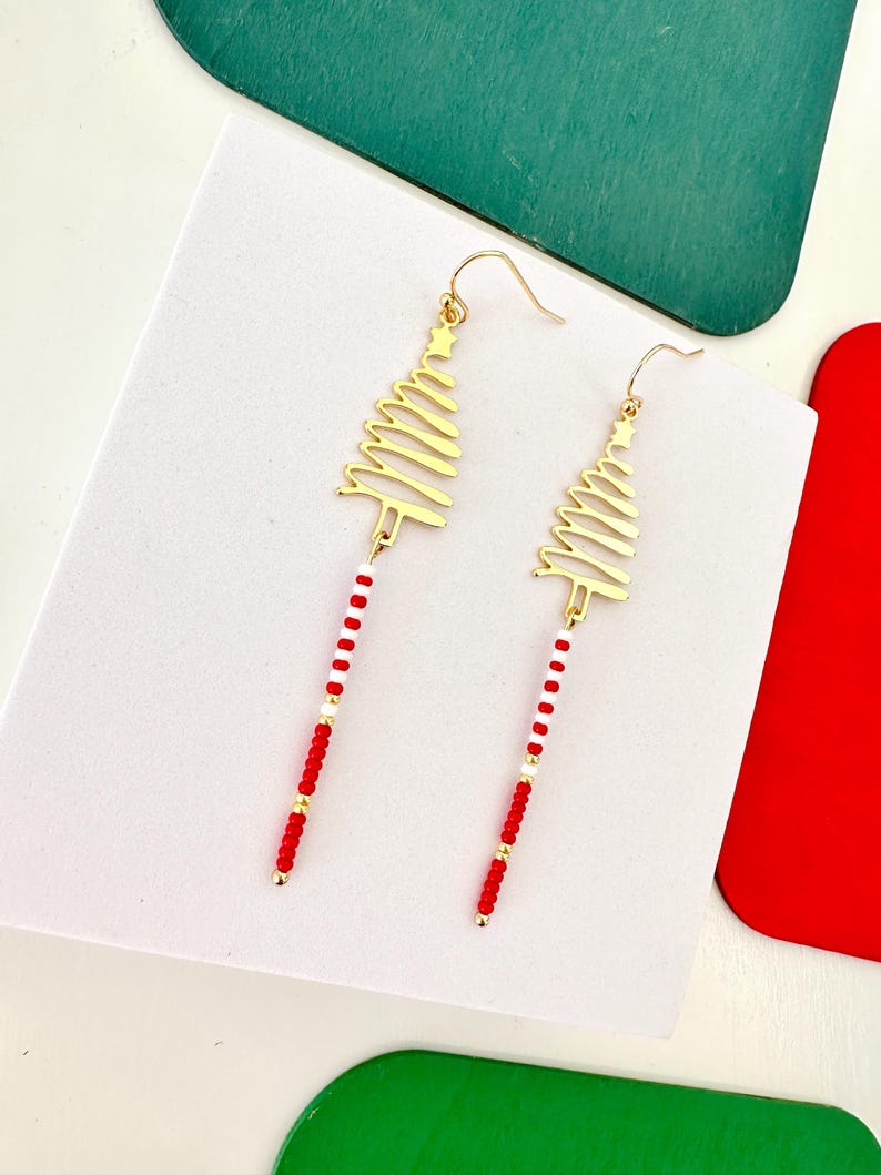Handmade Christmas Tree Earrings – Seed Bead Holiday Dangles - Etsy UK