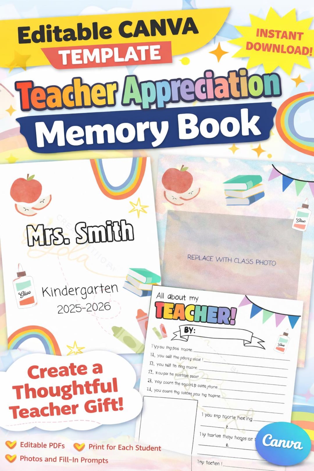 Teacher Appreciation Memory Book Template | End of Year Class Book ...