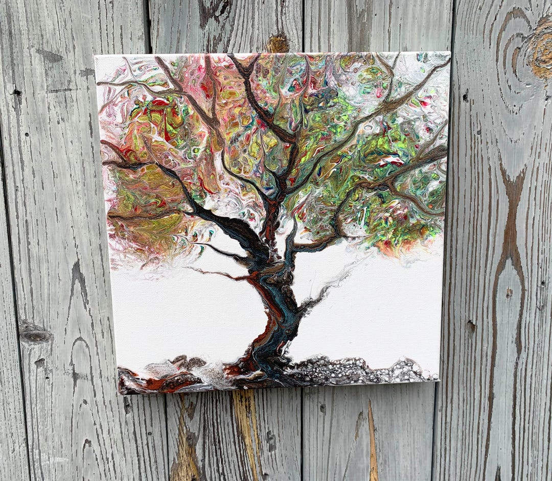 Original Multi-colored Tree Acrylic Painting, - Etsy