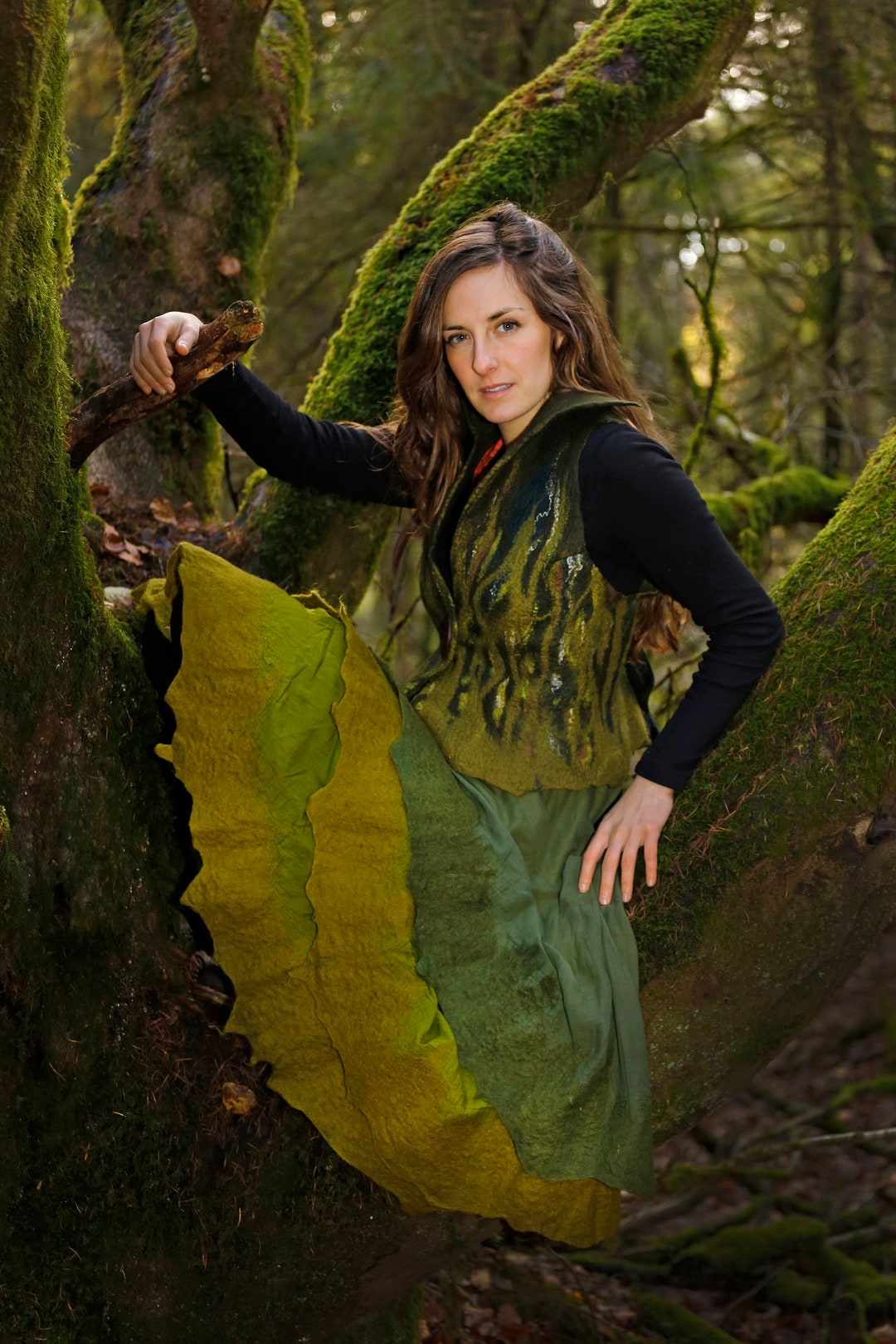 Handmade Tribal Fairy Top for Women's, Fern Green Felted Waistcoat ...