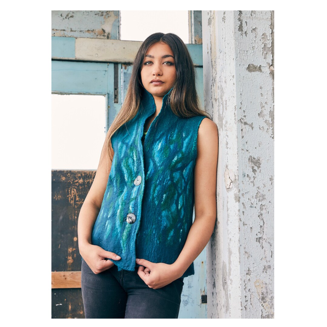 Teal Blue Nuno Felted Waistcoat, Handmade Merino Wool Vest - Etsy