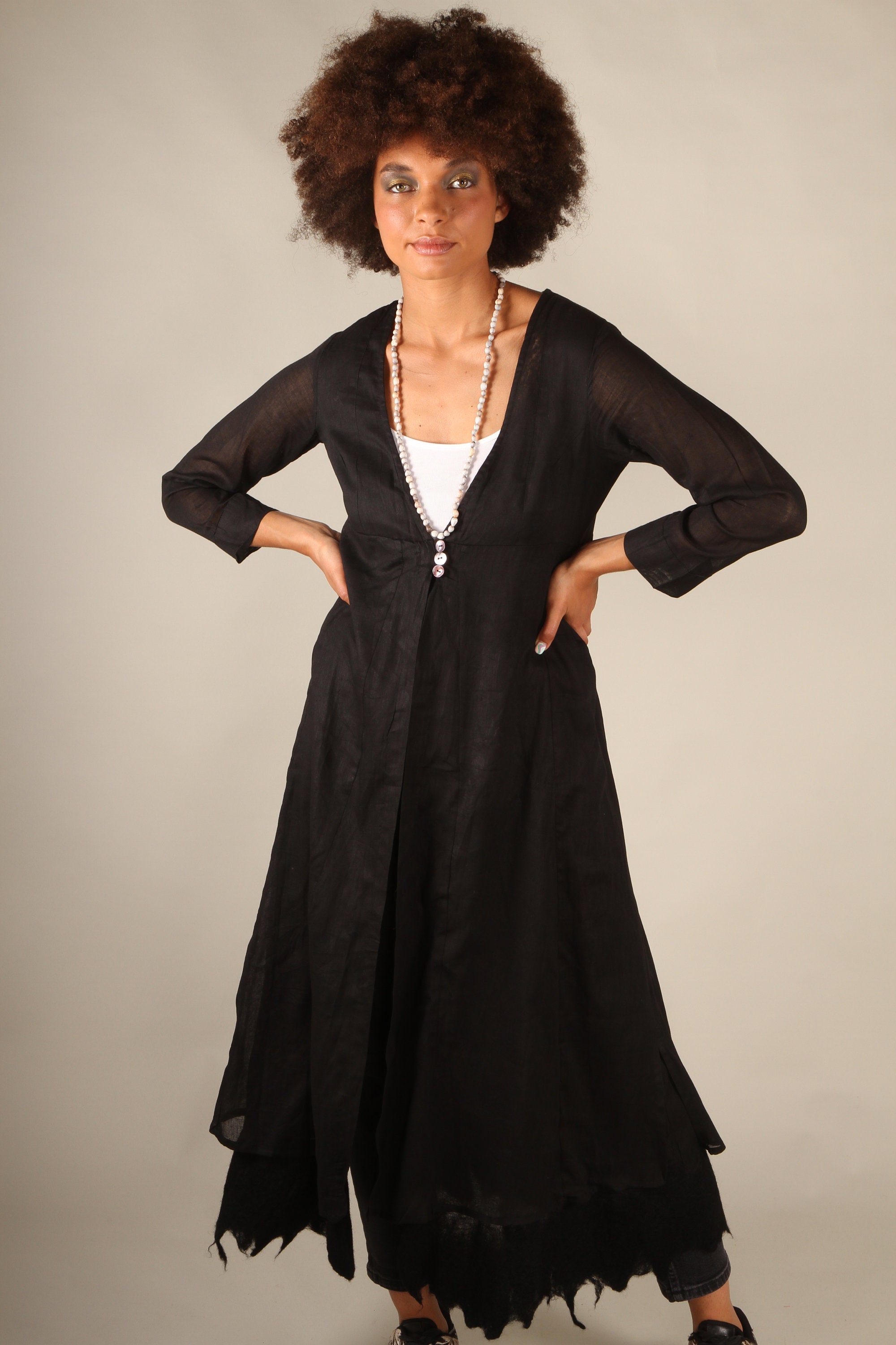 Black Duster Jacket, Cotton Full Length Lightweight Coat, Minimalistic ...