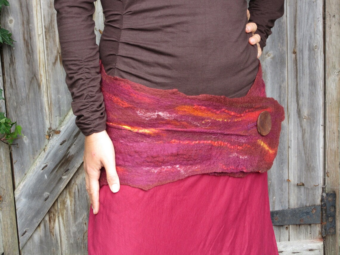 Wool Hippy Belt Nuno Felt Kidney Belt Red Woodland Pixie | Etsy