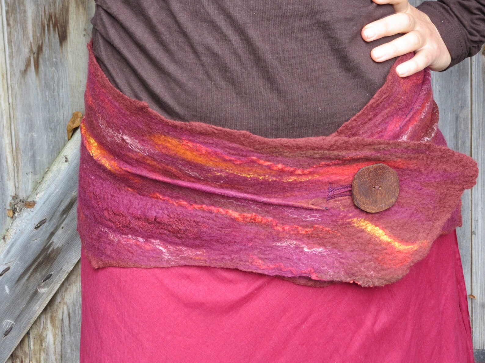 Wool Hippy Belt, Nuno Felt Kidney Belt, Red Woodland Pixie Belt, Earthy ...