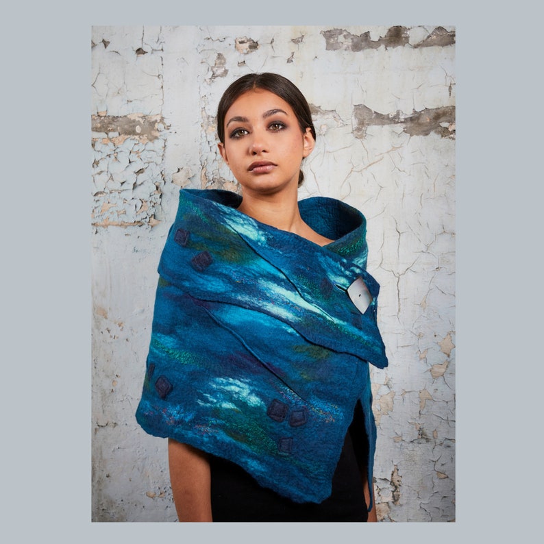 Hand Made Shawl , Wool Shawl , Nuno Felt Blue Stole , Handmade Felted ...