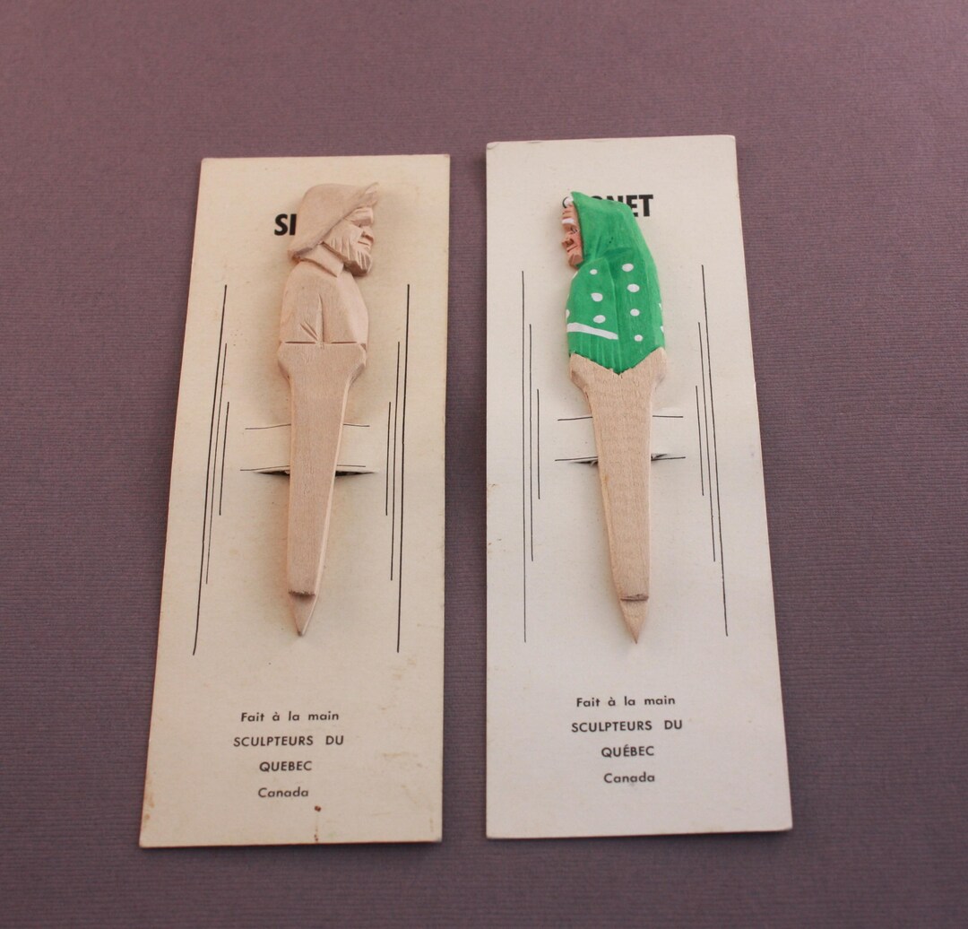 Vintage Wooden Bookmarks Signet Man and Woman Made in Canada - Etsy