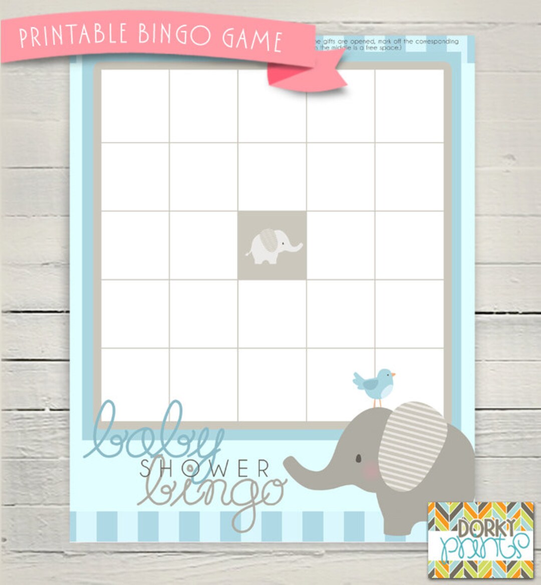 Blue Elephant Baby Shower Printable Bingo Game PDF - Printable Party ...