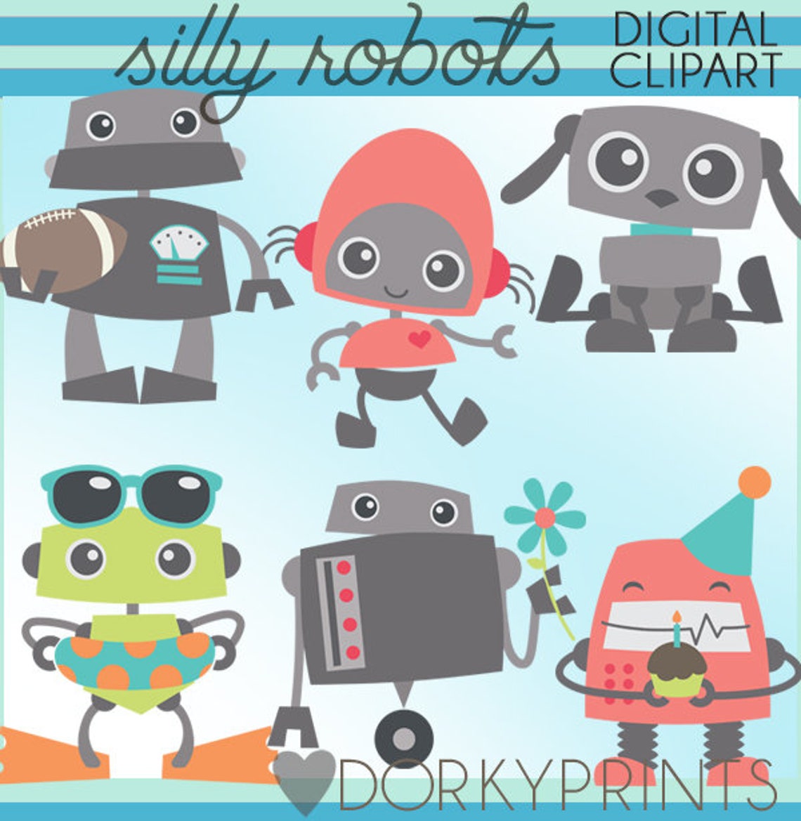 Silly Robots Clipart Set personal and Limited Commercial Use - Etsy