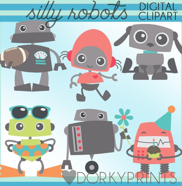 Silly Robots Clipart Set Personal and Limited Commercial Use | Etsy