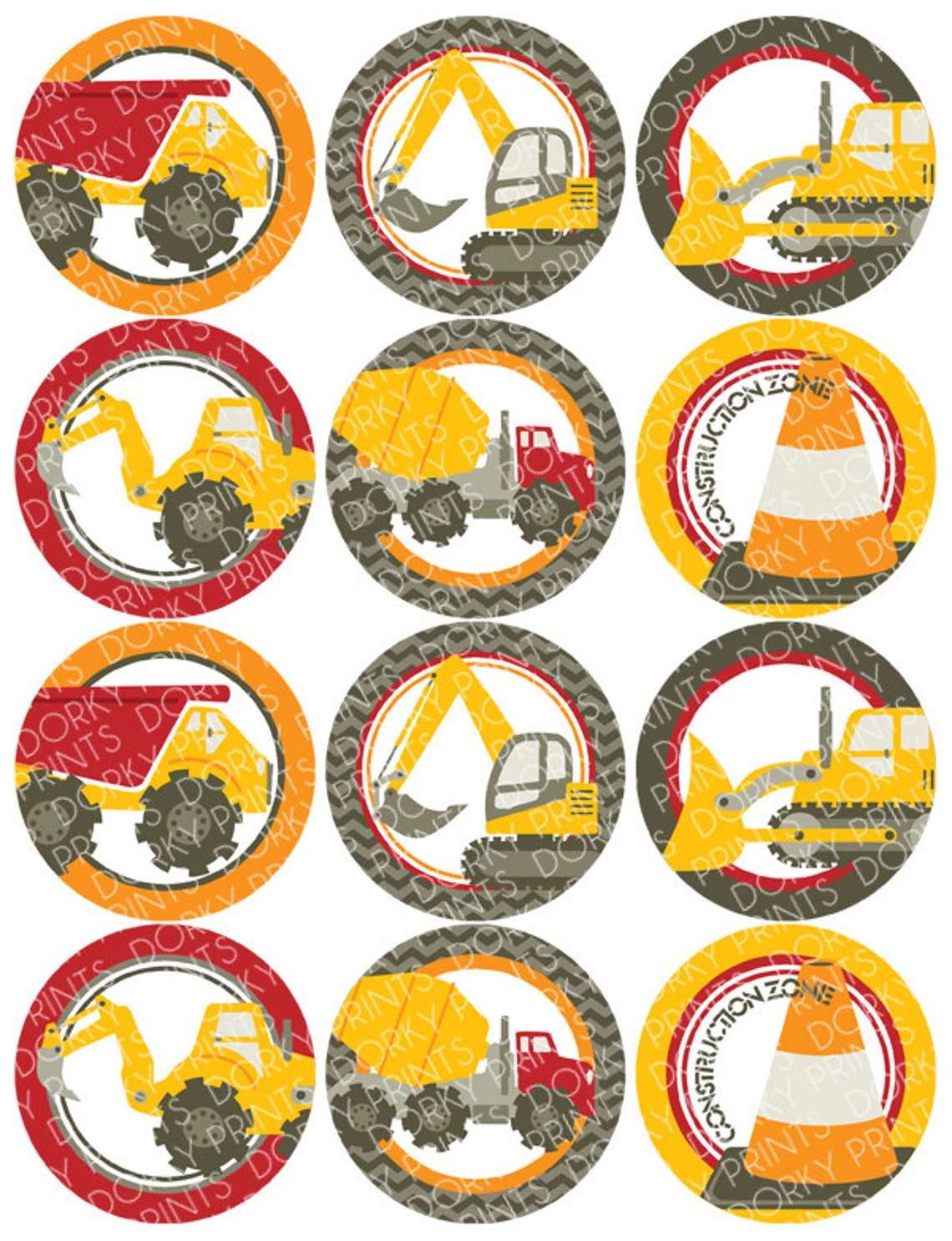 Construction Birthday Party Printable Circle Tags PDF - Etsy