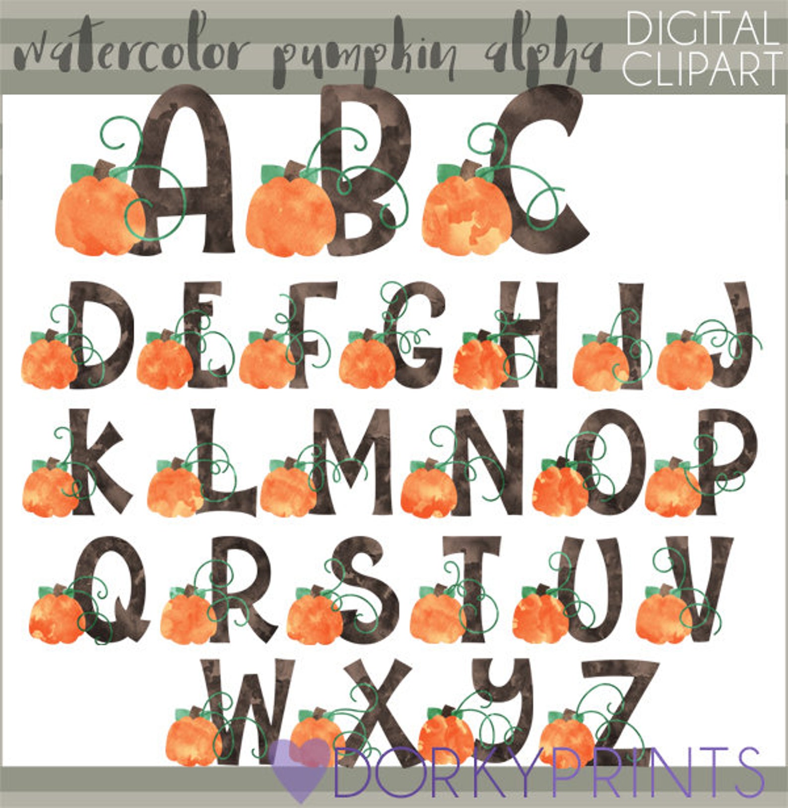 Watercolor Pumpkin Alphabet Clipart -personal and Limited Commercial ...