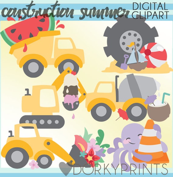 Summer Construction Vehicles Clipart personal and Limited - Etsy
