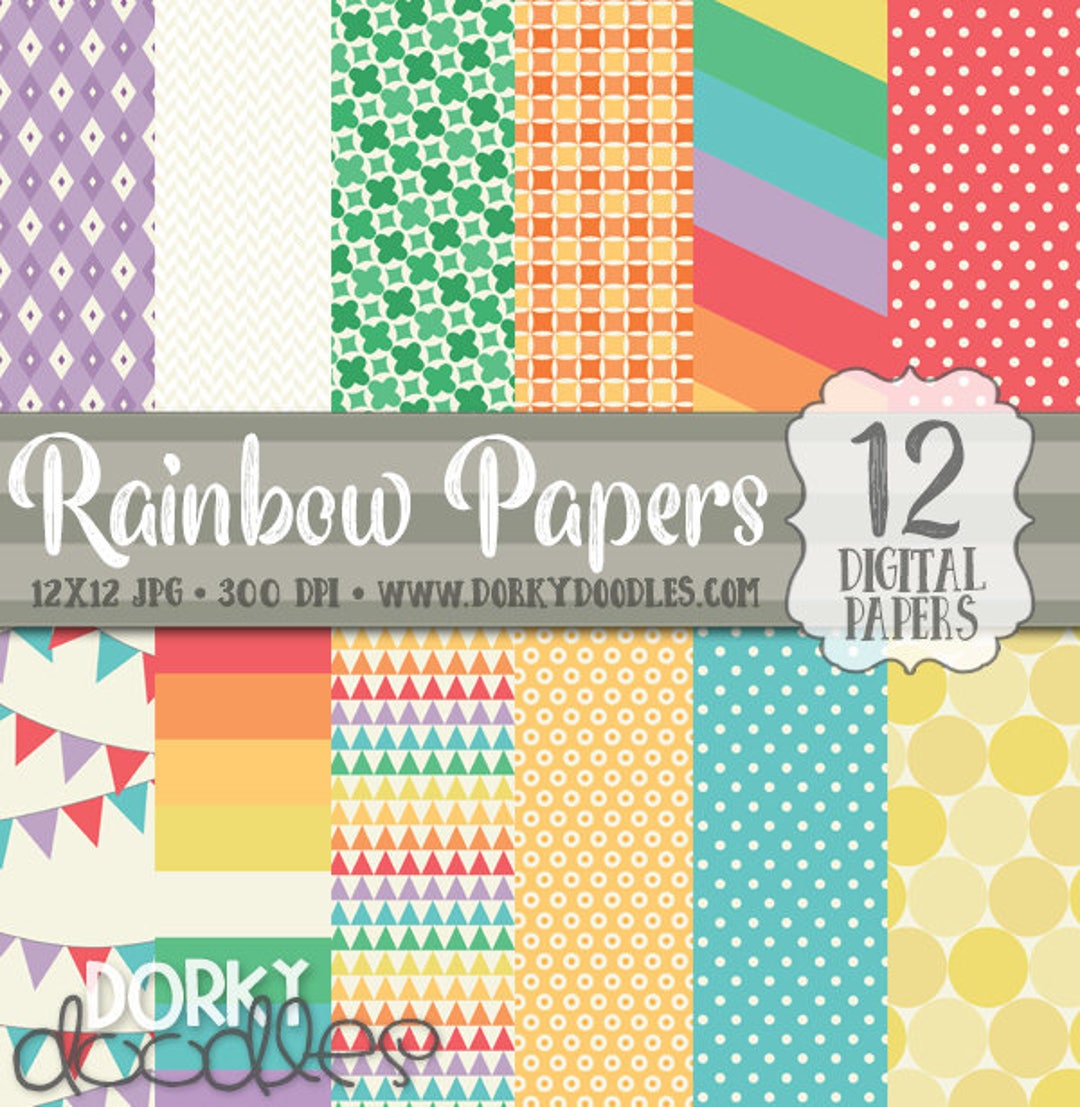 Rainbow Paper, Rainbow Colors Digital Paper, Rainbow Colored 12x12 ...