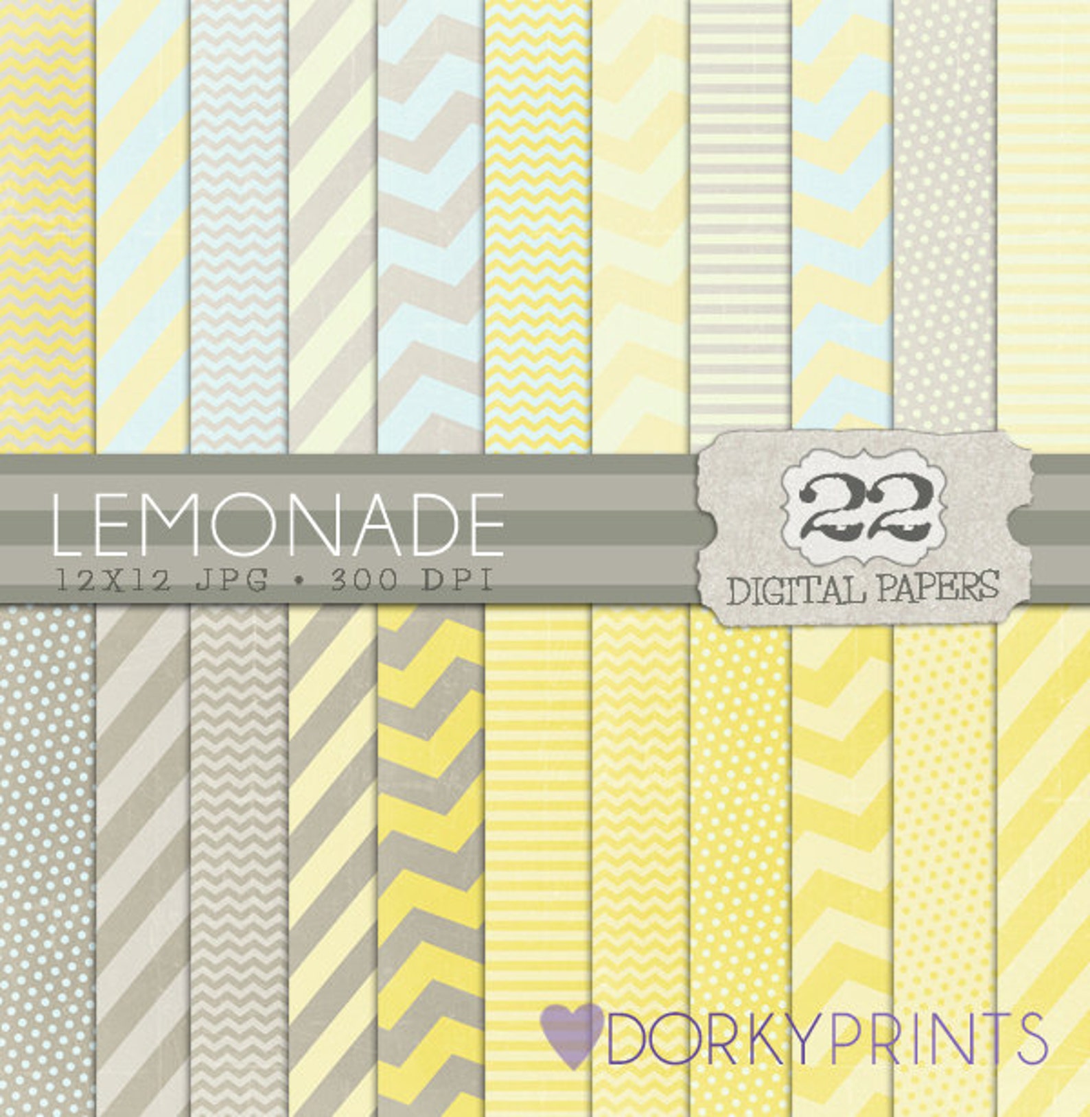 Lemonade Digital Paper Pack Yellow Digital Paper yellow and | Etsy