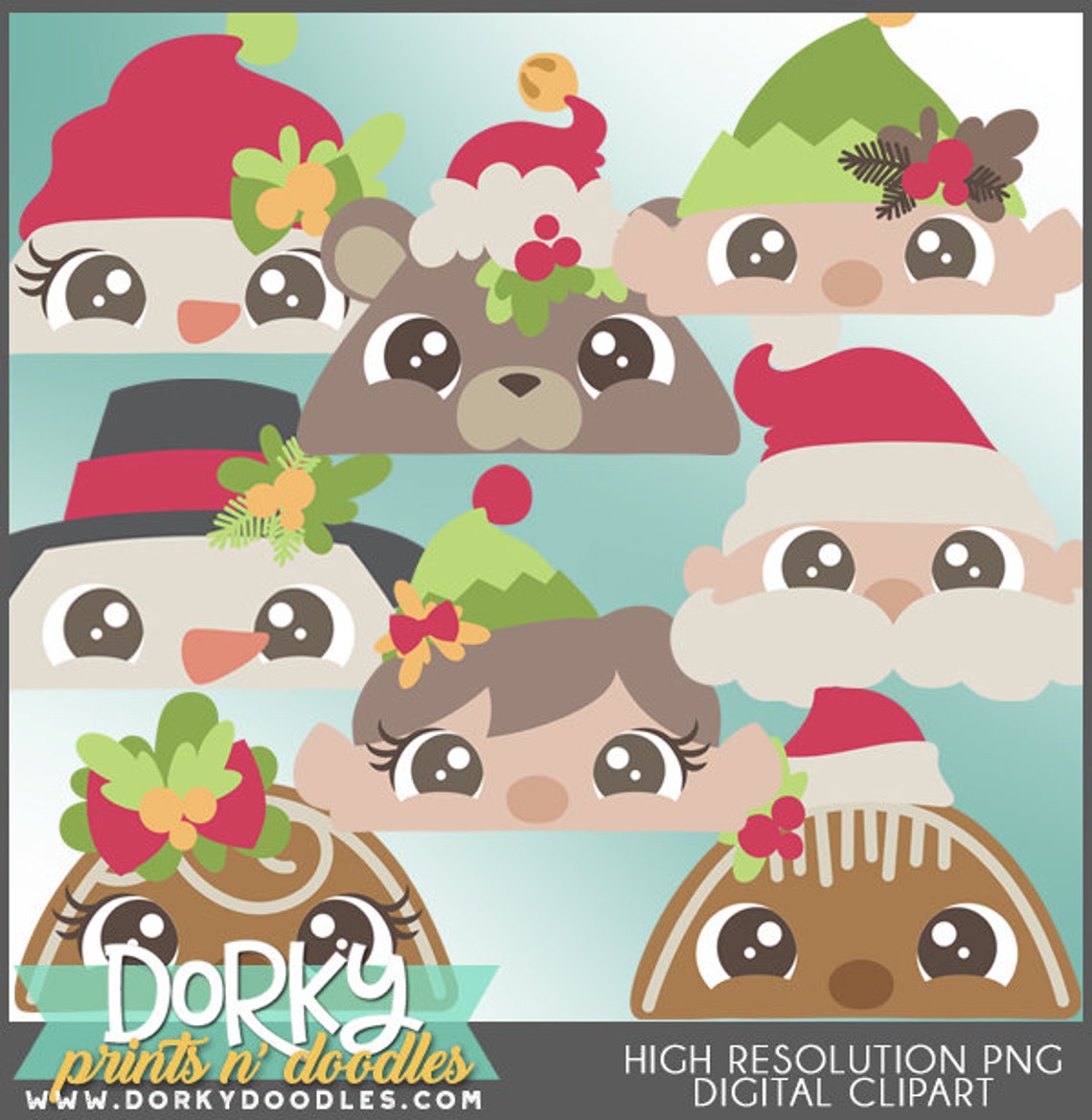 Peeking Christmas Faces Clipart personal and Limited - Etsy