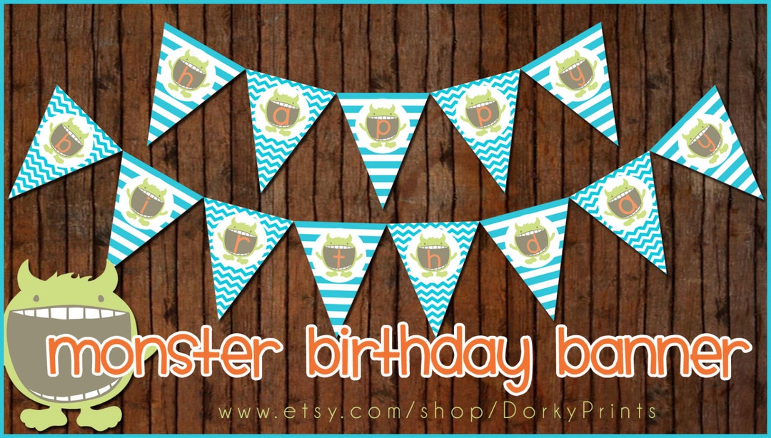 Monster Birthday Party Printable Banner PDF - Printable Party Supplies ...